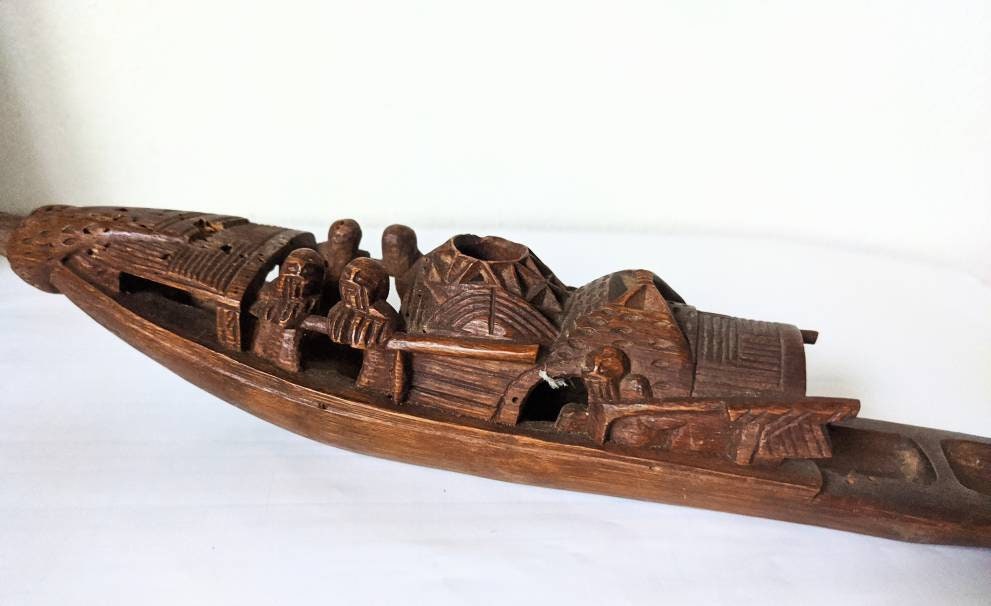 Carved chinese fishing boat traditional bamboo | Etsy