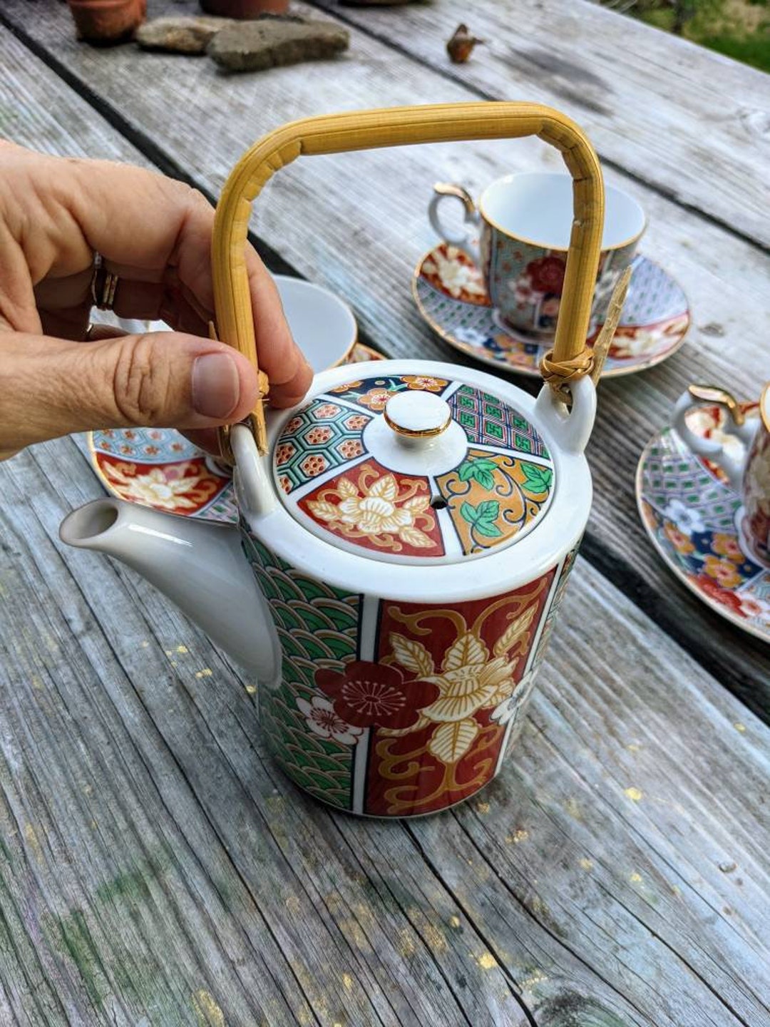 Arita Imari Fan Teapot Set Three Cups - Etsy