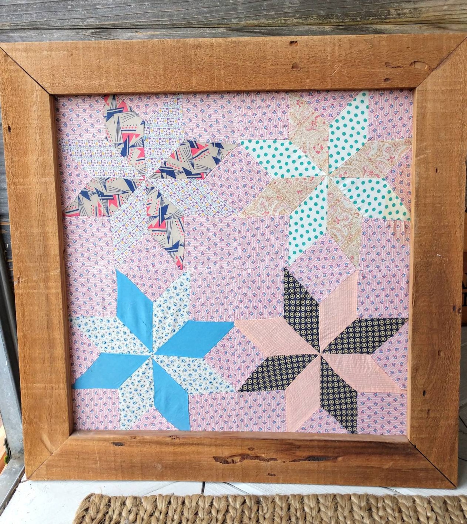 Framed Antique Quilt Picture Barn Wood Frame Farmhouse Rustic - Etsy