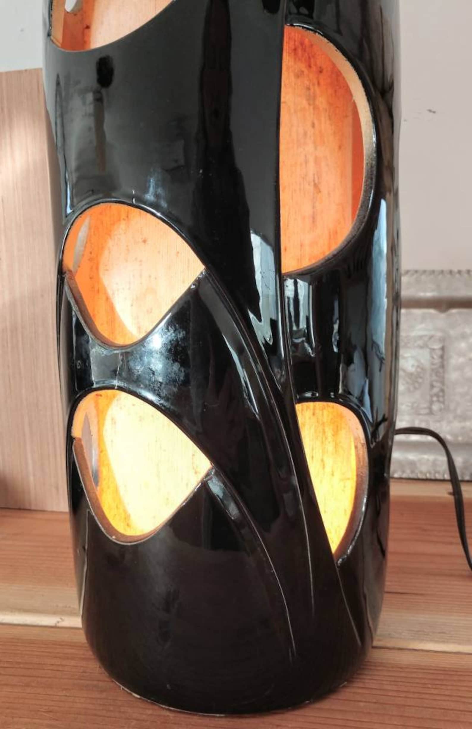 Midcentury Black Table Lamp Cut Out Double Light Modern Atomic Large ...
