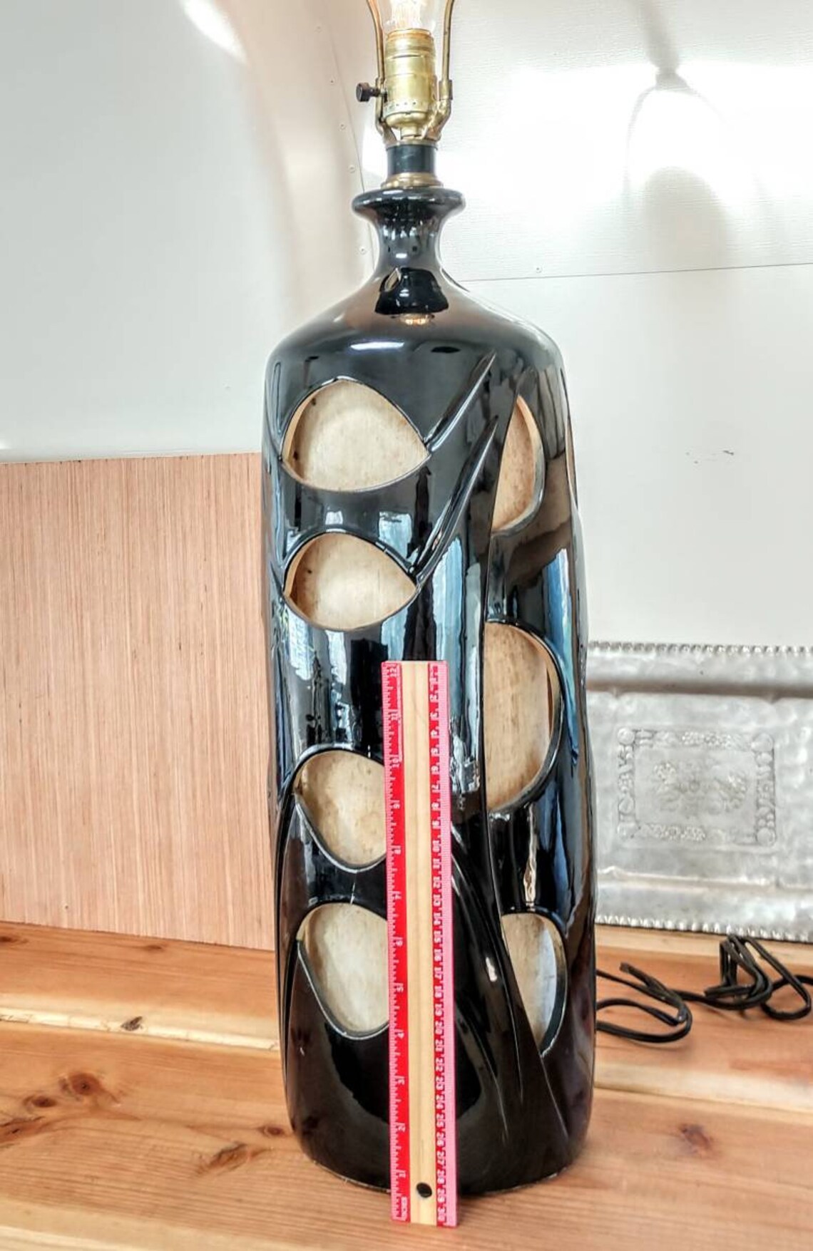 Midcentury Black Table Lamp Cut Out Double Light Modern Atomic - Etsy