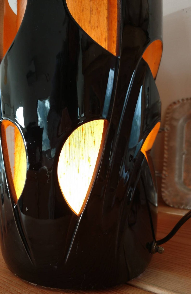 Midcentury Black Table Lamp Cut Out Double Light Modern Atomic Large ...
