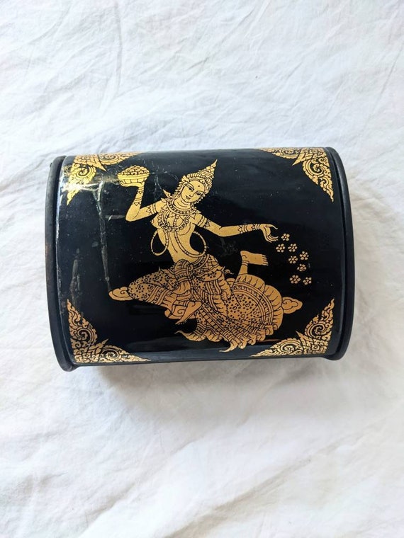Thai golden painted box dancing lady - Gem