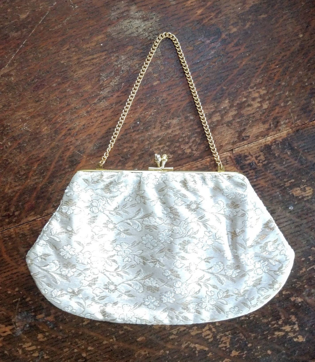 Brocade Evening Bag Ivory Satin Gold Thread Chain Handle - Etsy