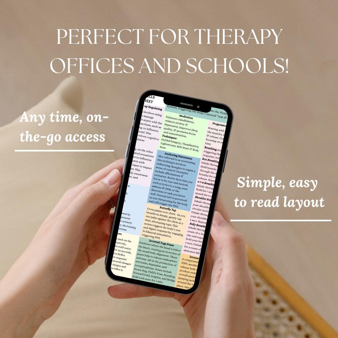 Coping Skills Cheat Sheet Digital Print Essential Tools for School ...