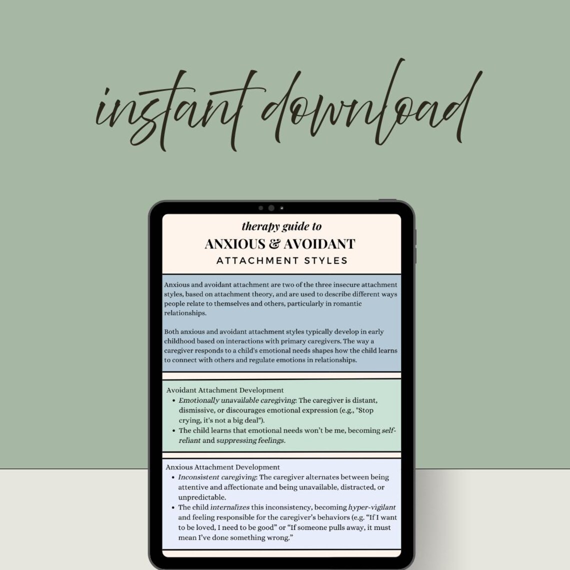 Anxious & Avoidant Attachment Styles – Therapy Guide Digital Print (8 ...