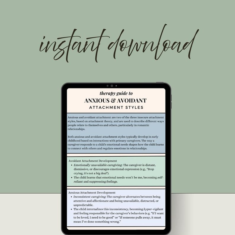 Anxious & Avoidant Attachment Styles – Therapy Guide Digital Print (8 ...