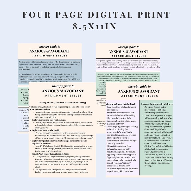 Anxious & Avoidant Attachment Styles – Therapy Guide Digital Print (8 ...