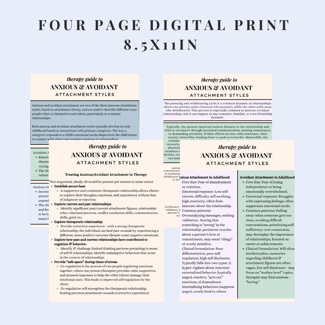 Anxious & Avoidant Attachment Styles – Therapy Guide Digital Print (8 ...