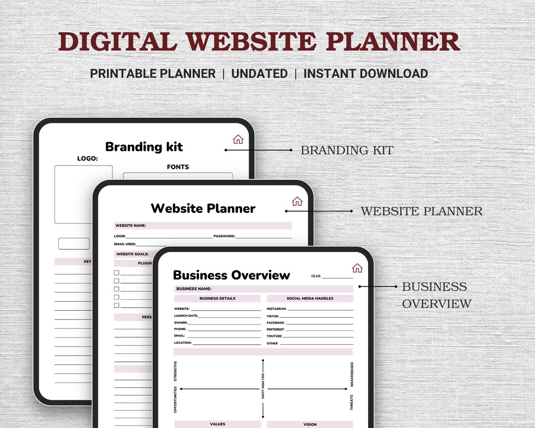 Digital Website Planner Printable Website Planner Online Business ...