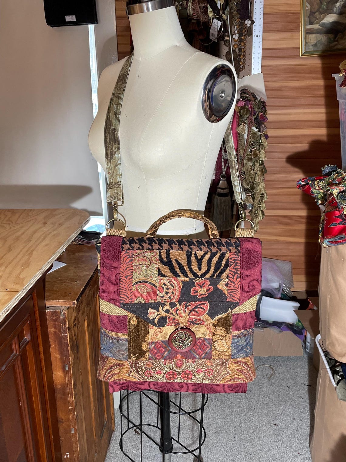 Patchwork Upholstery Crossbody Messenger Carpet Bag - Etsy