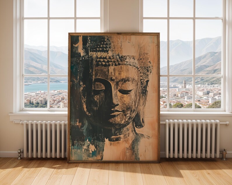 Buddhist Wall Art – Expressive Buddha Portrait in Earth Tones With ...