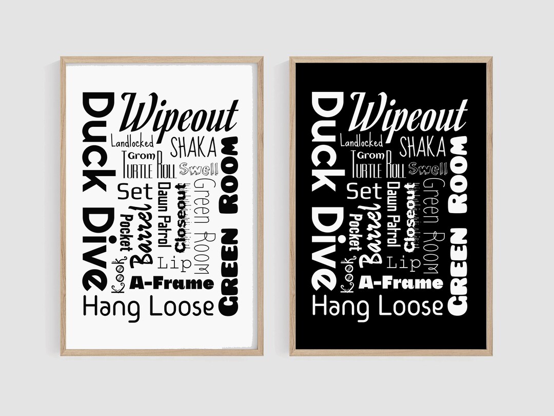 Surfer Collage Print Set: Surf Terms Typography Art (digital Download ...