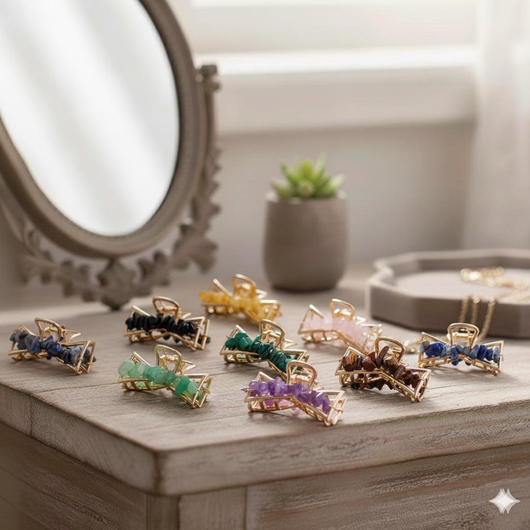Raw Crystal Chip Claw Clip| Natural Gemstone Hair Clip | Elegant Gold ...
