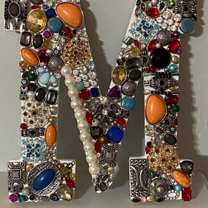 Jeweled Letter M, Repurposed Jewelry, Initial M, 9 Inches - Etsy