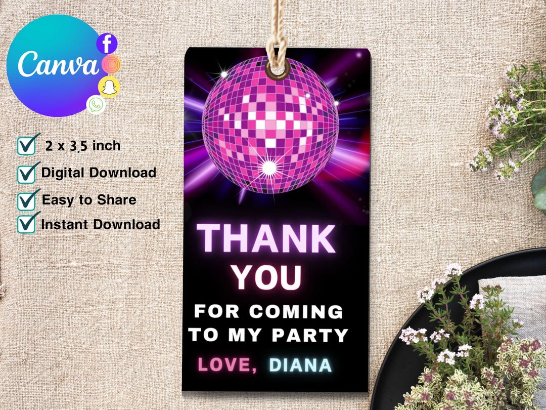 Disco Party Thank You Tags: Editable Favor Tags (digital Printable) - Etsy