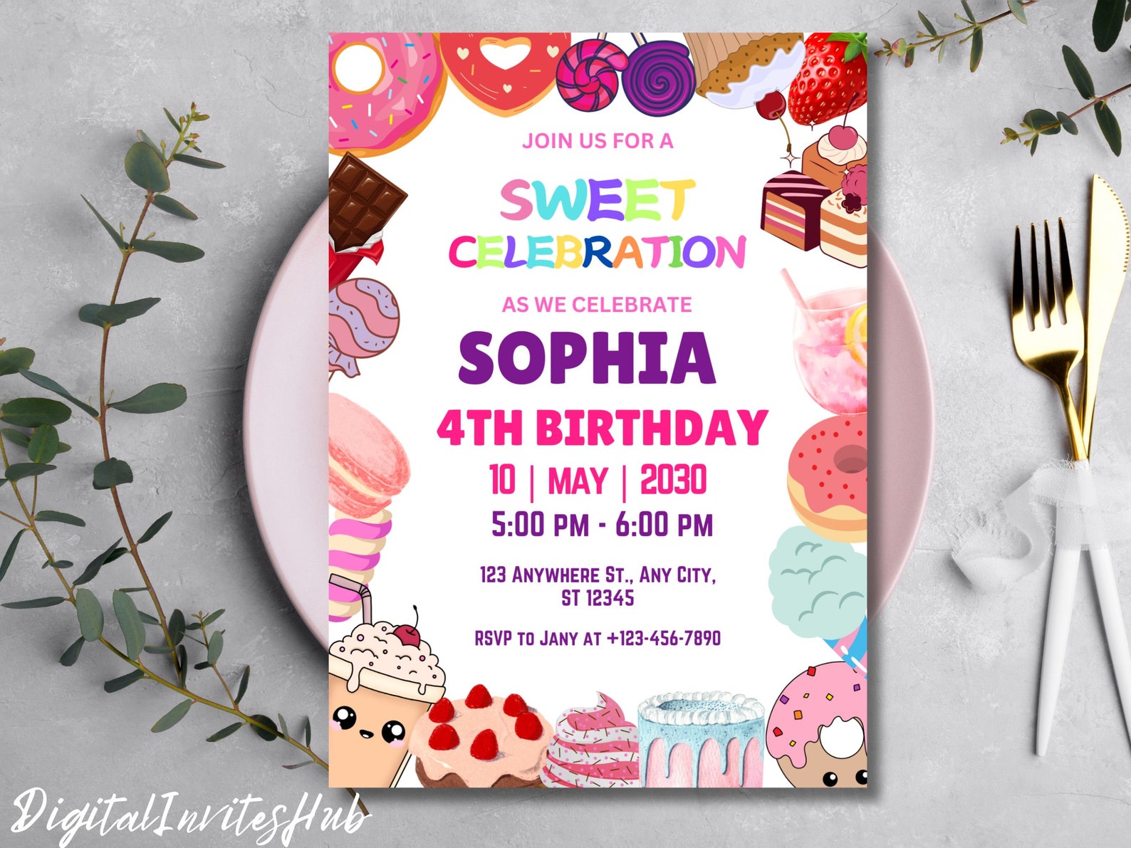Candy Birthday Invitation Template: Editable Sweets, 5x7 (digital ...