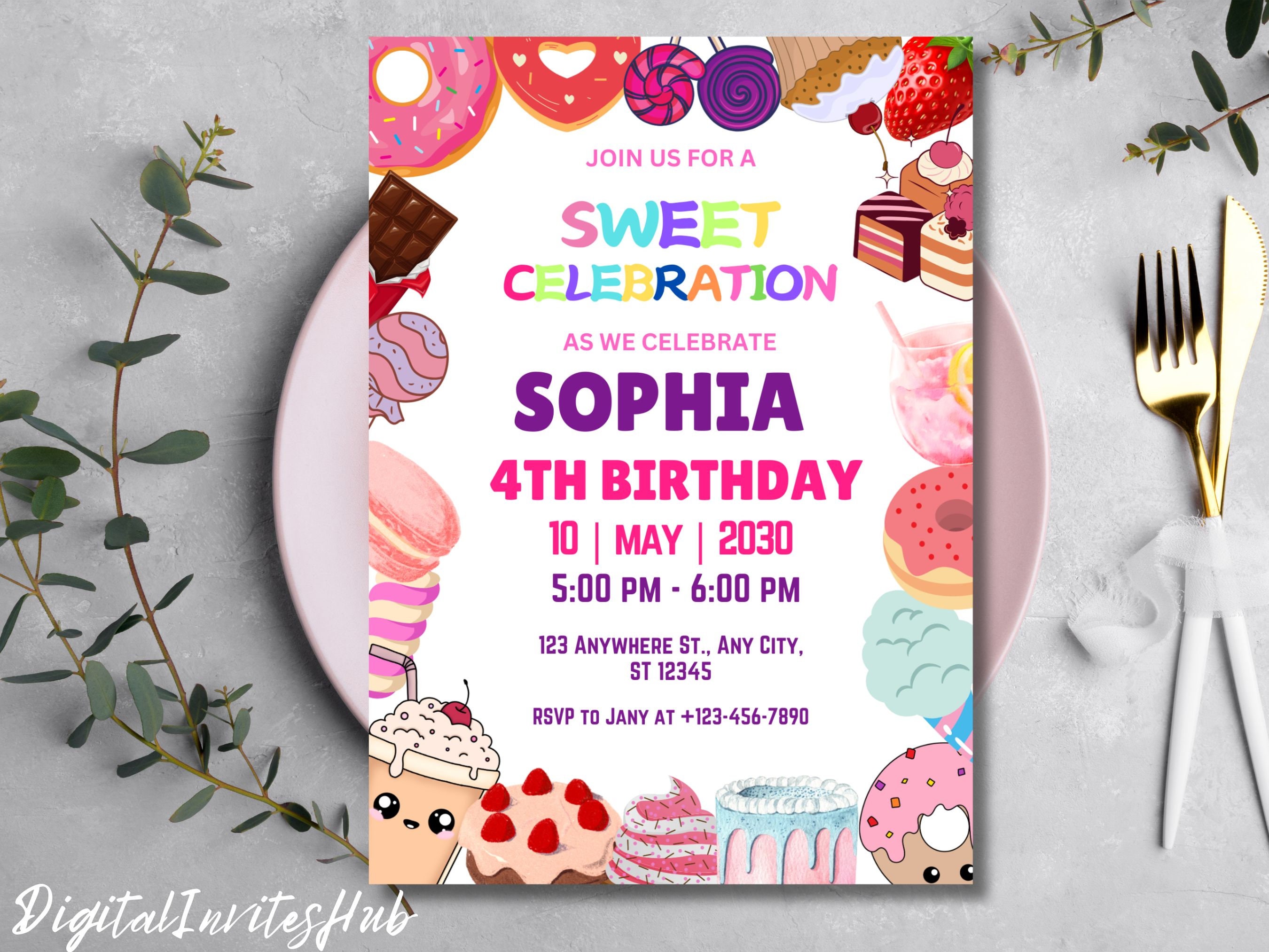 Candy Birthday Invitation Template: Editable Sweets, 5x7 (digital ...