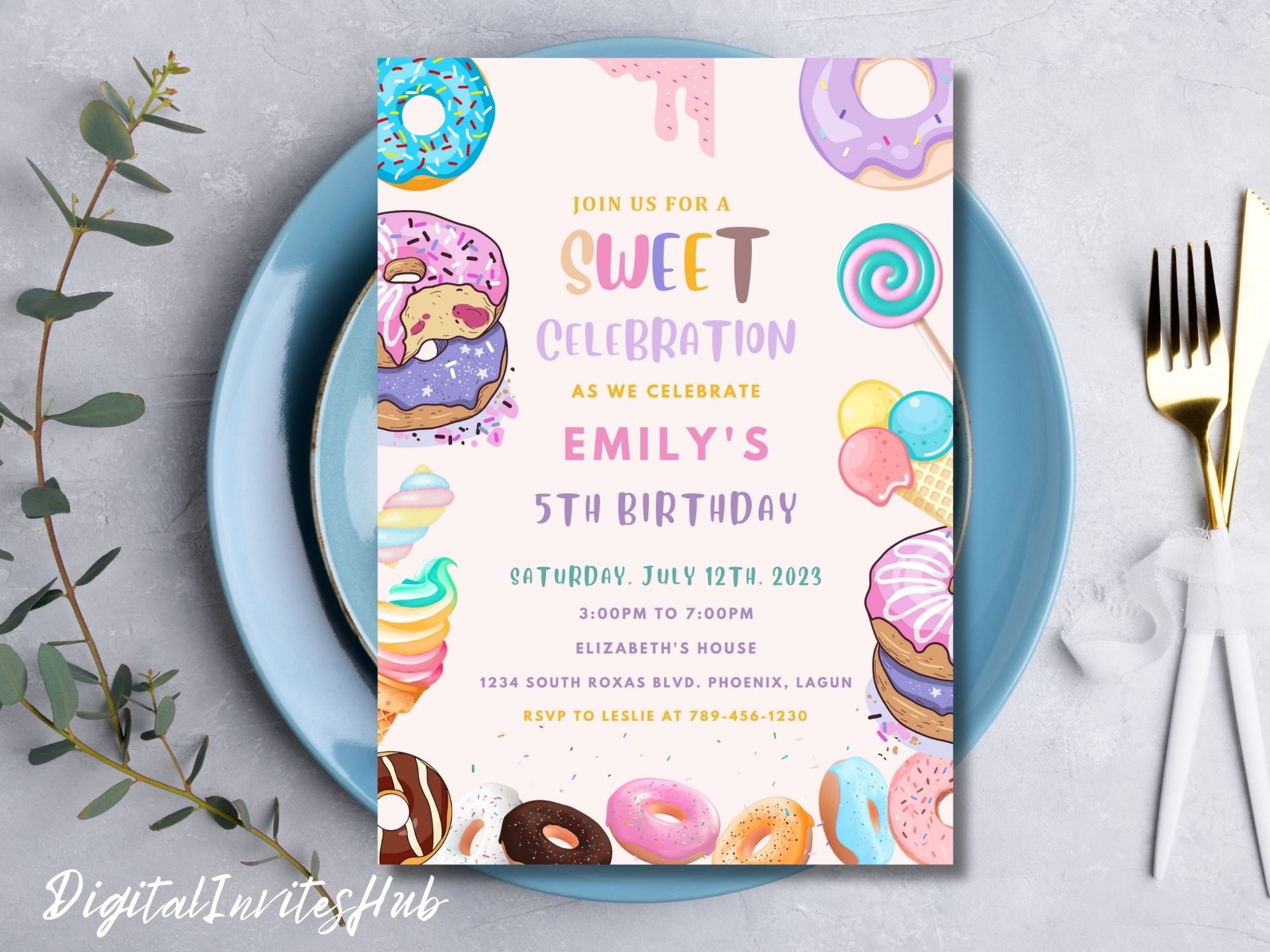 Candy Birthday Invitation Template: Editable Sweets, 5x7 Inches ...