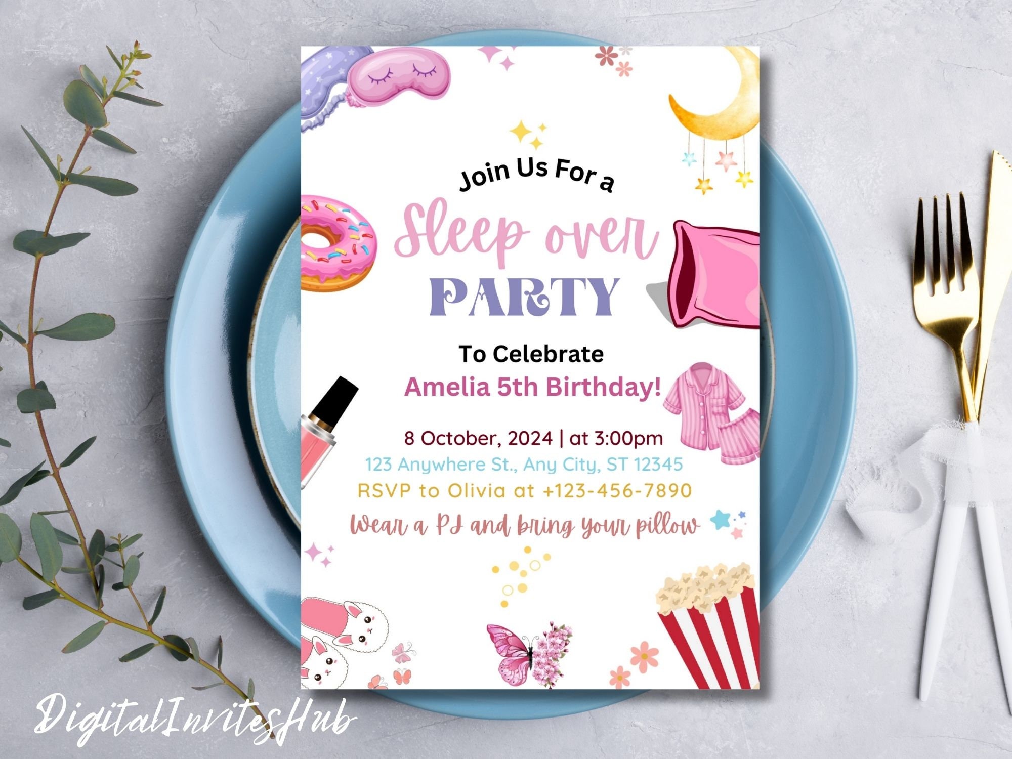 Editable Sleepover Birthday Invitation, Neon Sleepover Invite, Slumber ...