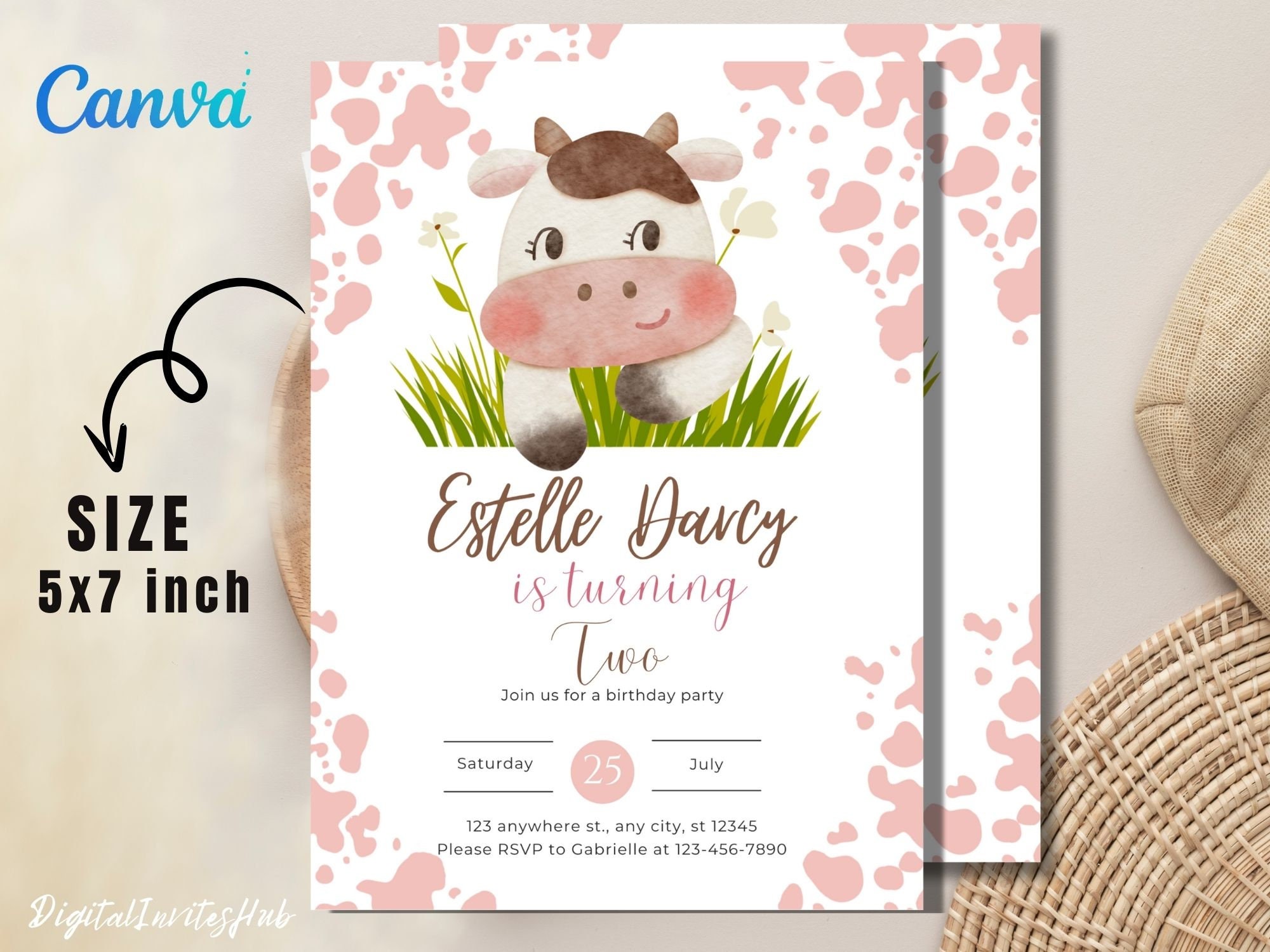 Holy Cow Birthday Invitation Template: Editable Cowgirl Party (5x7 ...