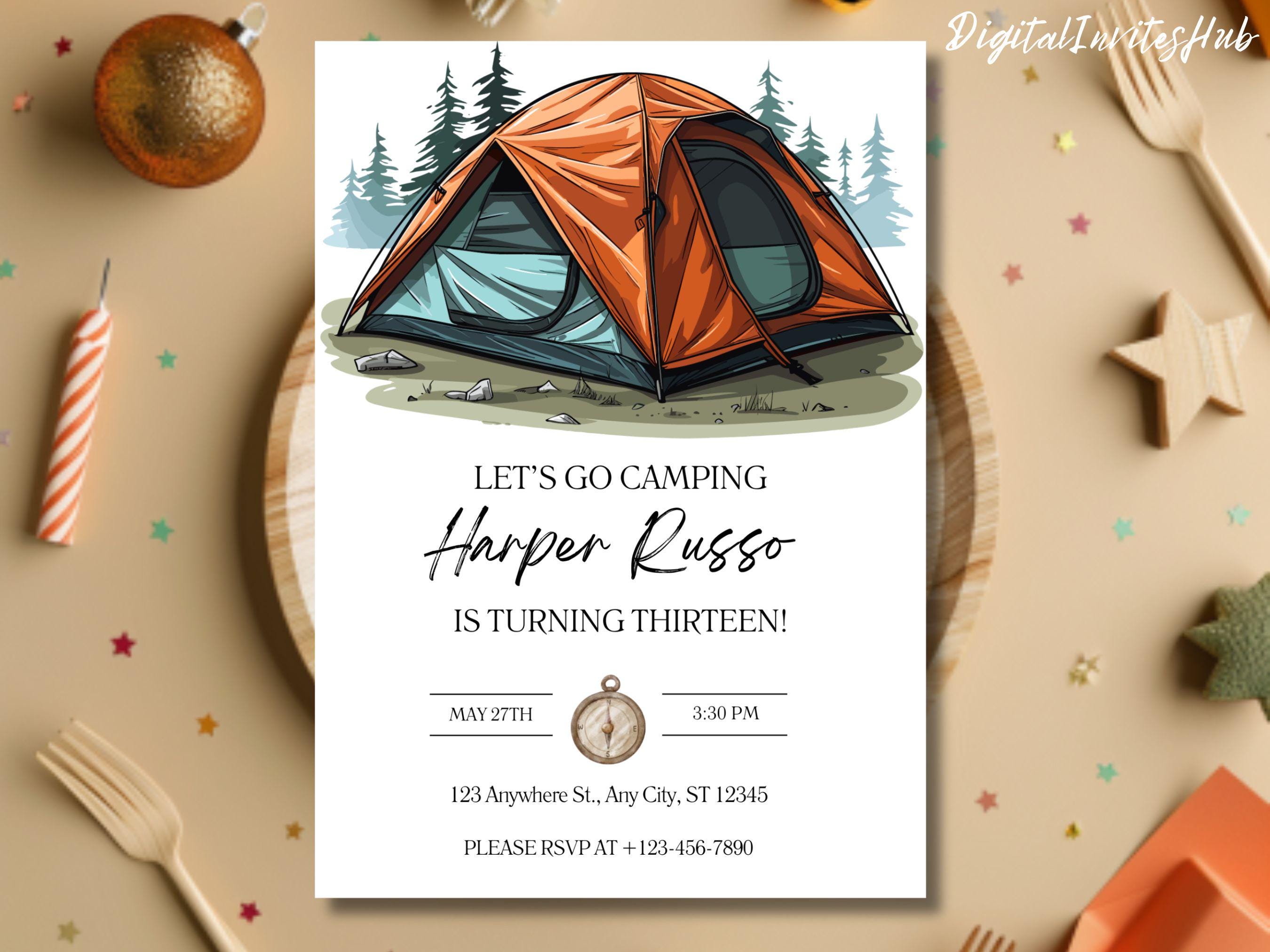 Camping Birthday Invitation Template, Camping Party Invitation, Camp ...