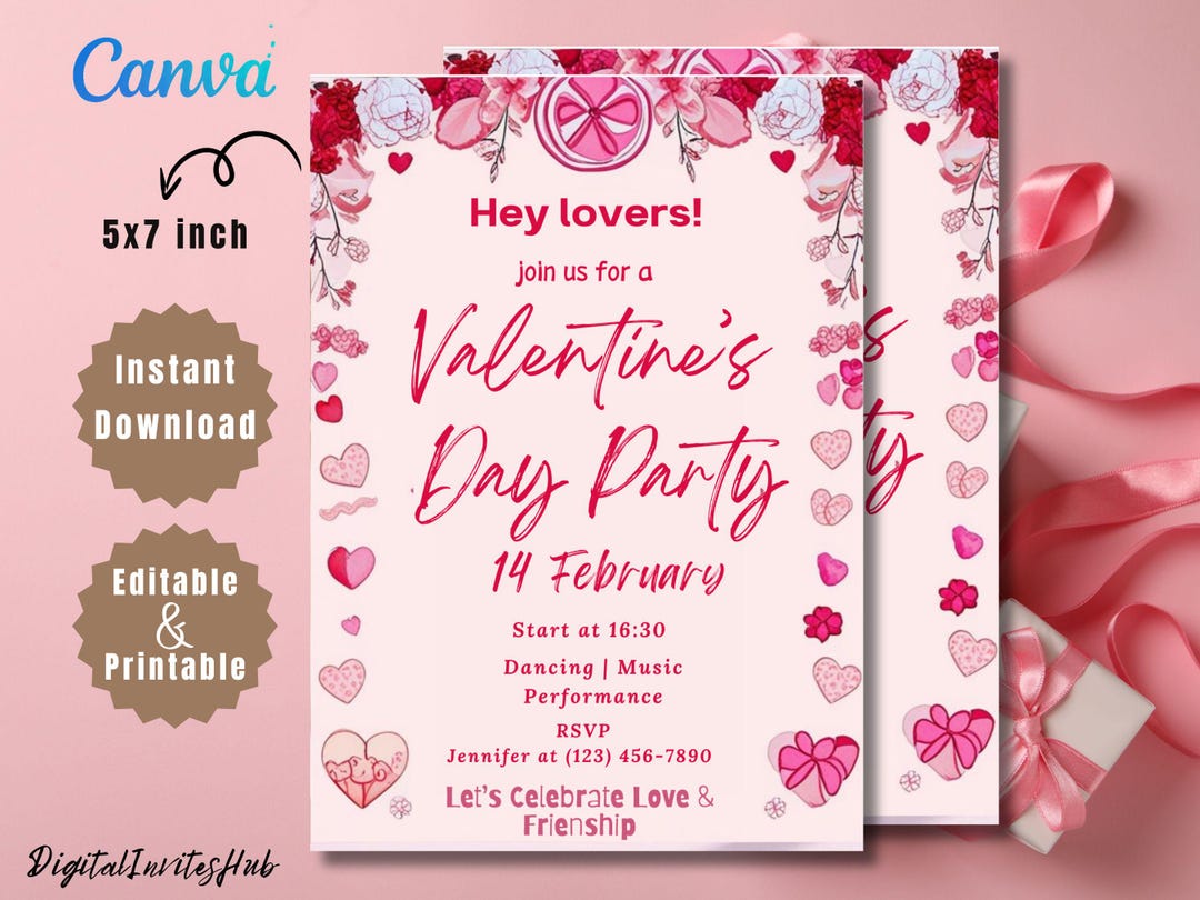 EDITABLE Valentines Day Party Invitation Kids Valentines Day Party ...