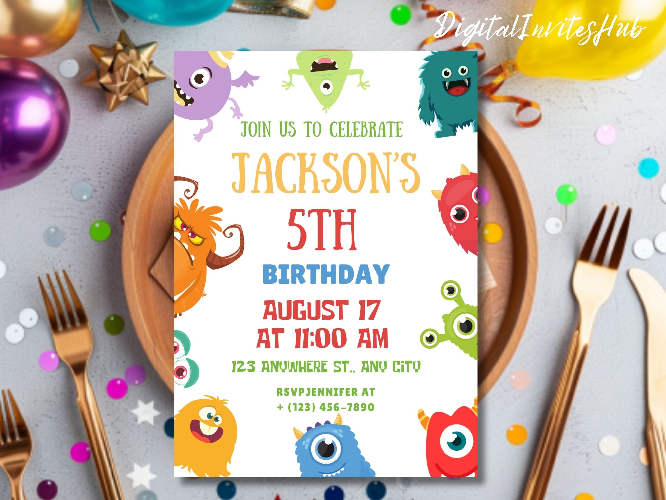 Editable Monster Birthday Invitation Template: 5x7 Inch (digital ...