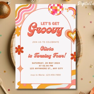 Editable Groovy Birthday Party Invitation Let's Party Birthday Boho ...