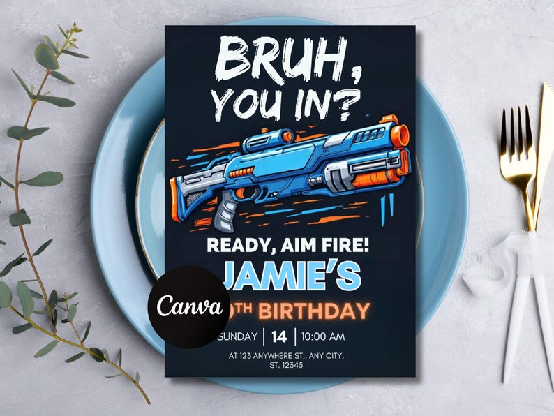 Editable Nerf Birthday Party Invitation Template, Nerf Invites, Nerf ...