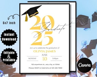 Editable Graduation Invitation Template: Class of 2025 (5x7 Inches ...
