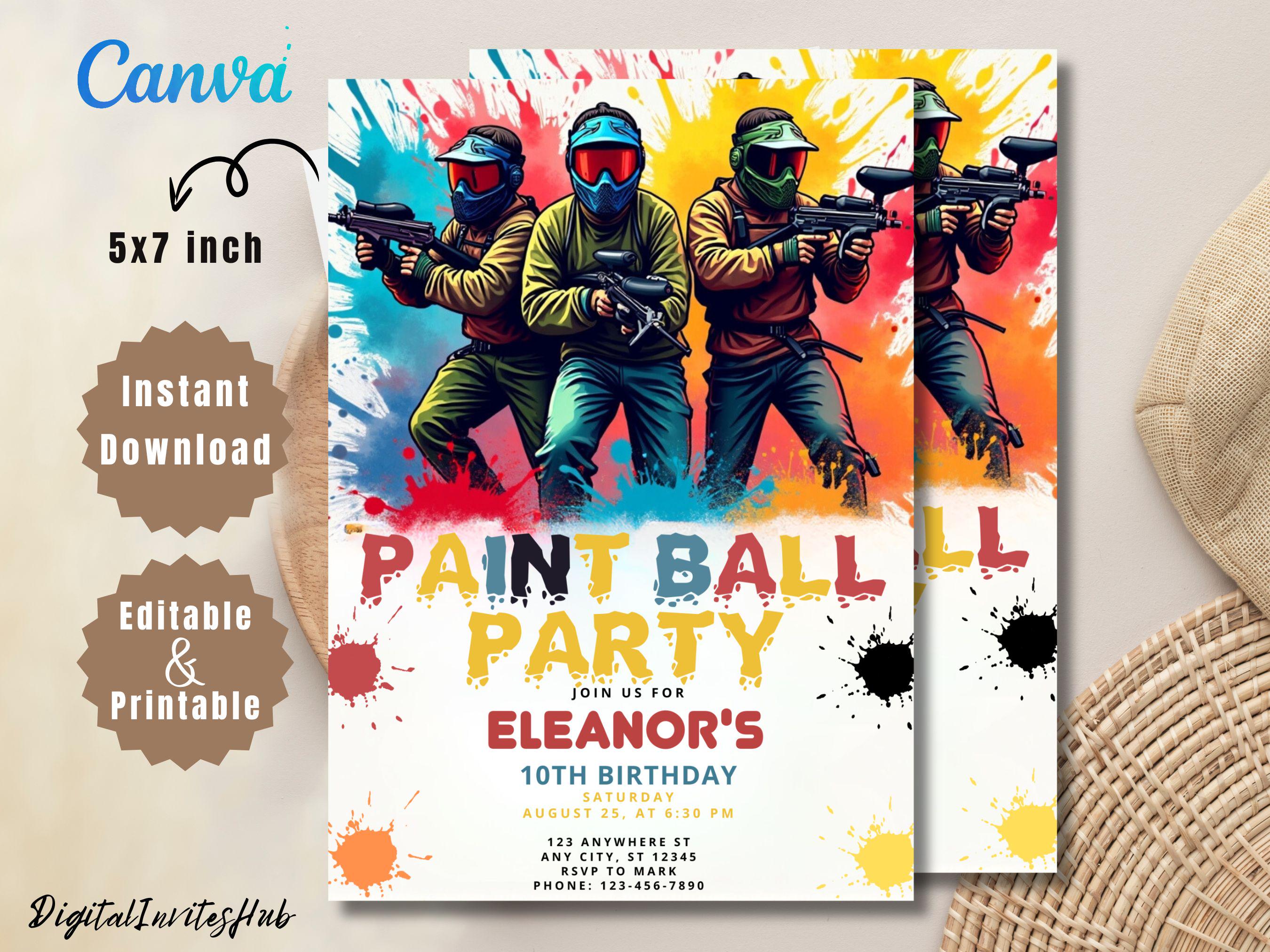 Paintball Birthday Invitation Boy EDITABLE Paintball Party Invite ...