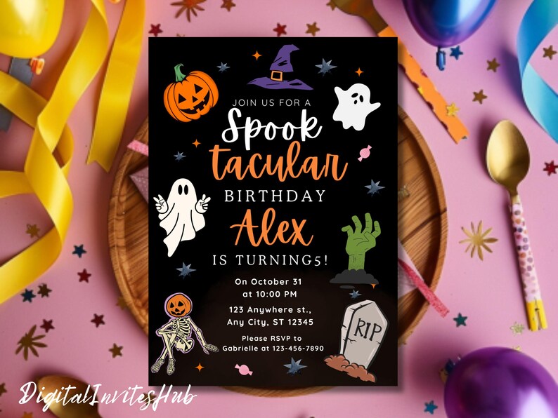 Editable Halloween Birthday Party Invitation Template (digital Download ...