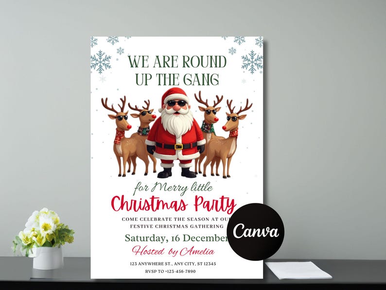 Editable Reindeer Christmas Party Invitation, We're Rounding up the ...