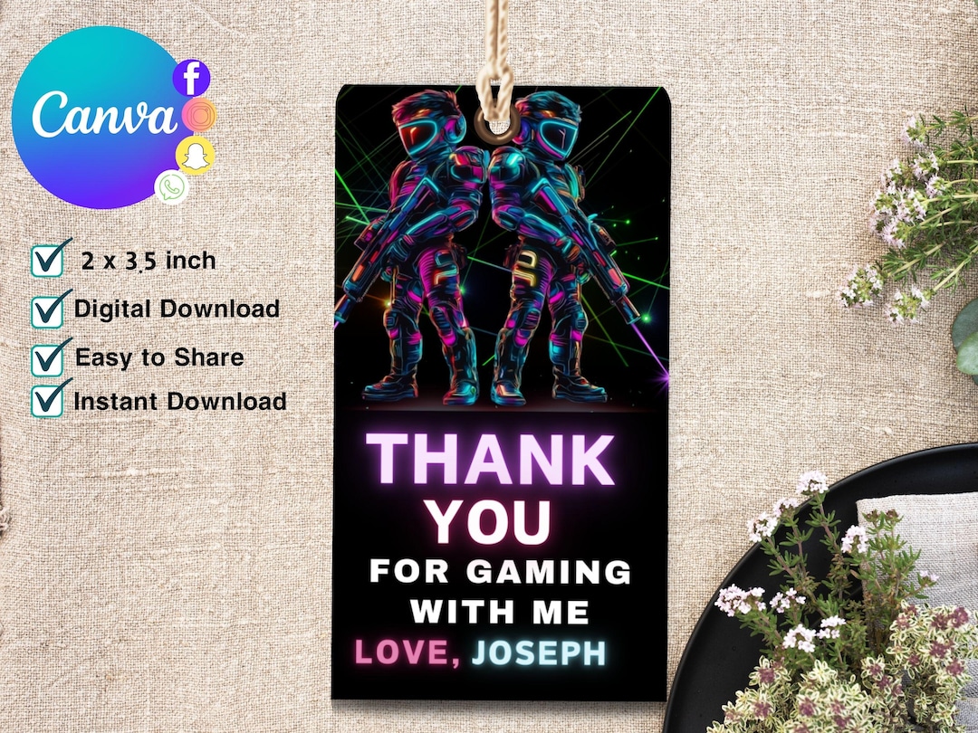 Laser Tag Thank You Tag: Neon Birthday Party Favor (digital Printable ...