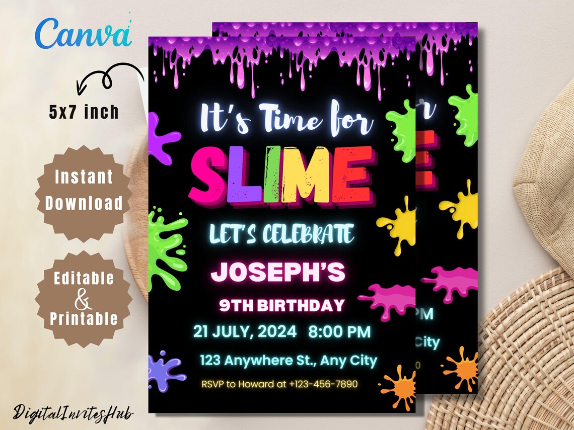 Slime Birthday Invitation: Editable Party Template (5x7 Inches) - Etsy