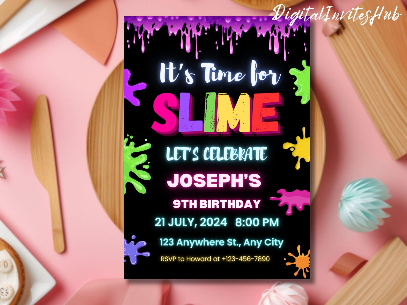 Slime Party Birthday Invitation, Slime Invitation, Slime Party Template ...