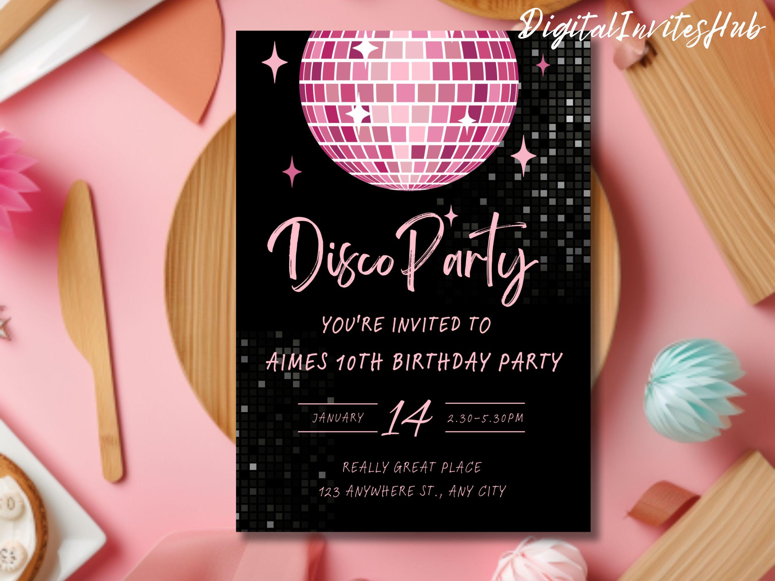 Disco Ball Birthday Invitation ANY AGE Disco Party Disco Birthday Disco ...