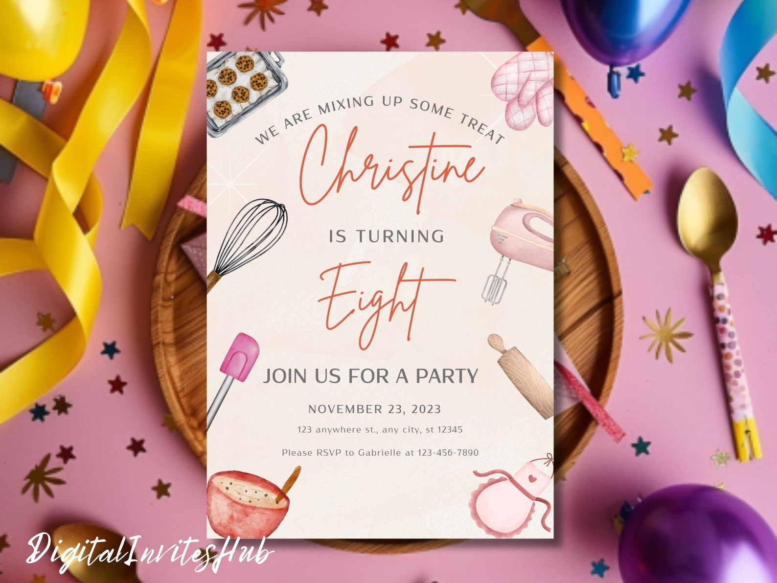 Kids Baking Party Invitation: Editable Cooking Birthday Invite (digital ...