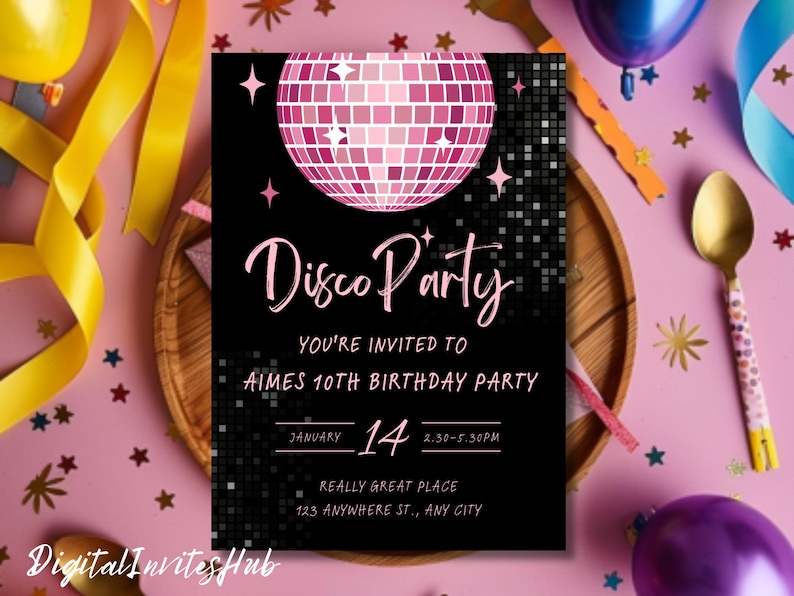 Disco Ball Birthday Invitation ANY AGE Disco Party Disco Birthday Disco ...