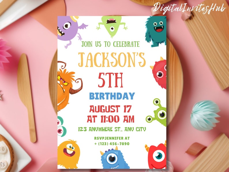 Editable Monster Birthday Invitation Template: 5x7 Inch (digital ...