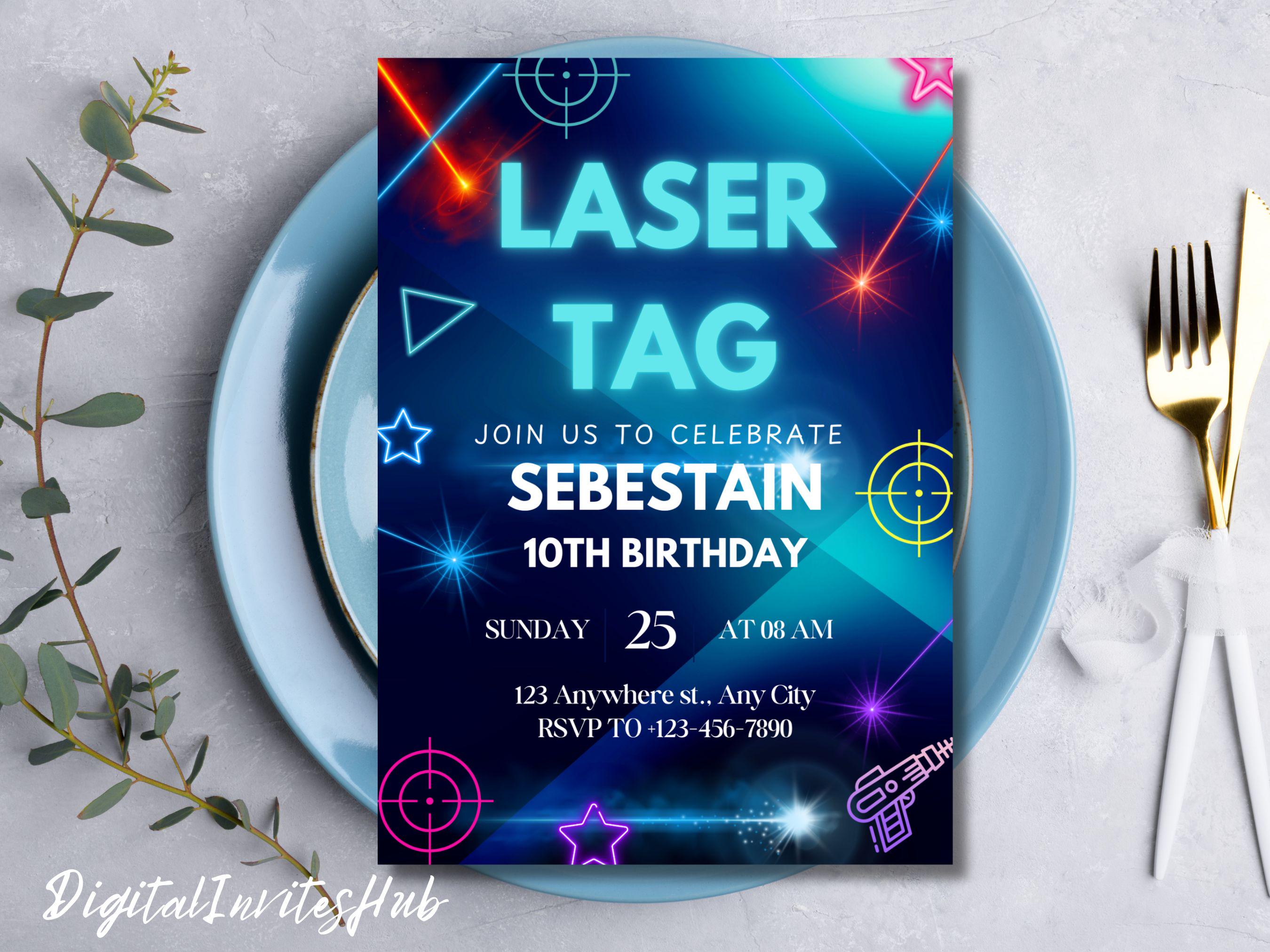 EDITABLE Laser Tag Birthday Invitation, Laser Tag Party Invite Template ...