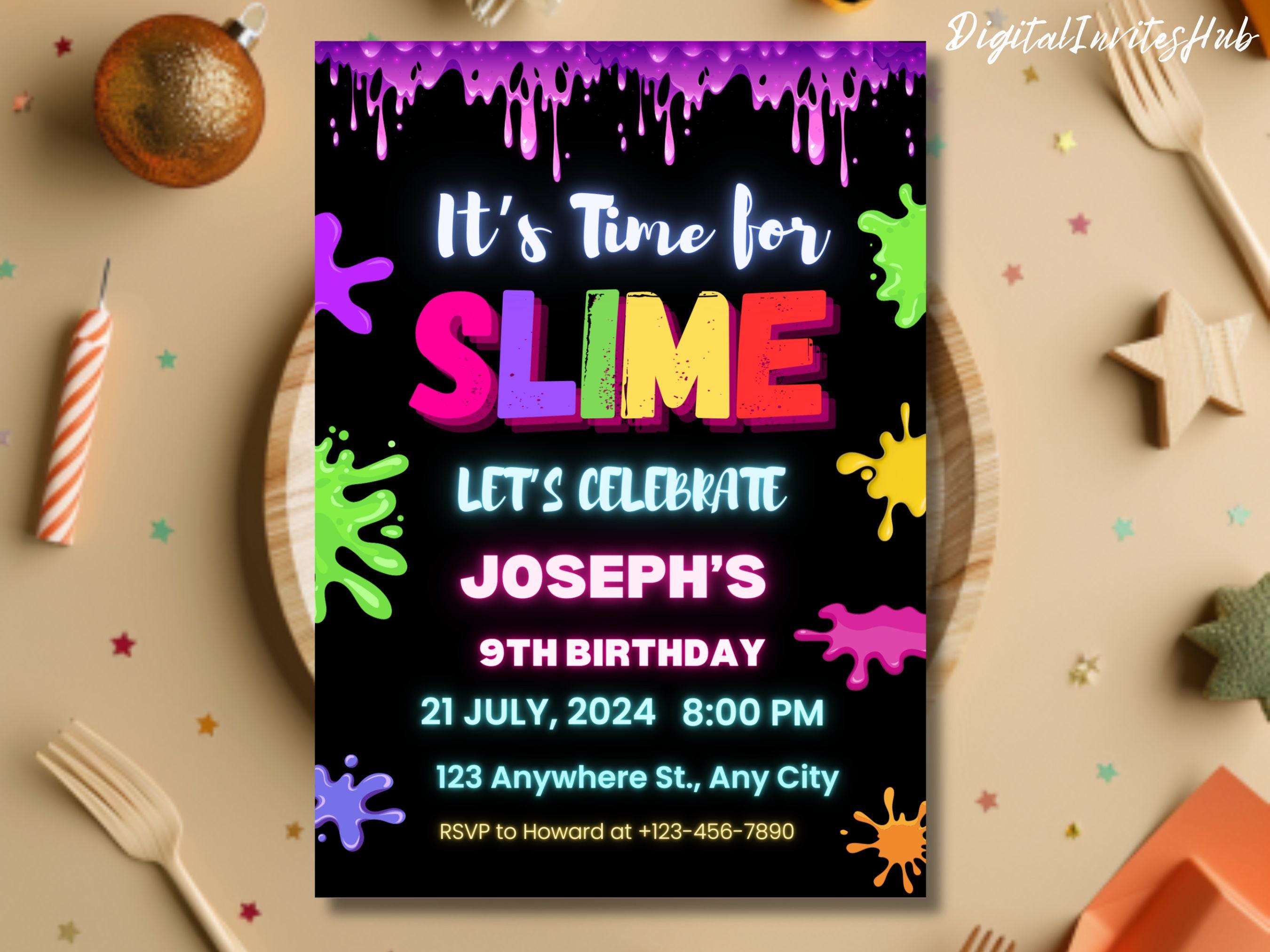 Slime Party Birthday Invitation, Slime Invitation, Slime Party Template ...