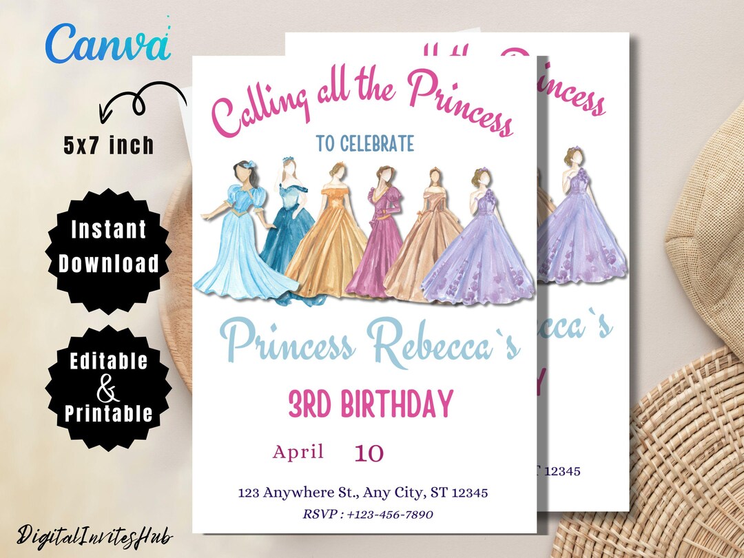 Editable Princess Birthday Invitation Princess Dress-up Invite Royal ...