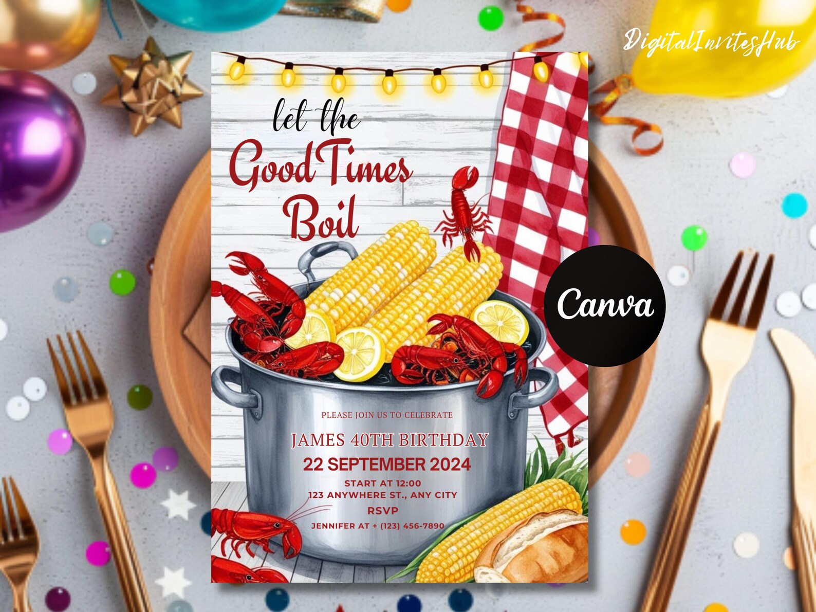 Seafood Boil Party Invitation – Let the Good Times Roll! Crawfish Feast ...