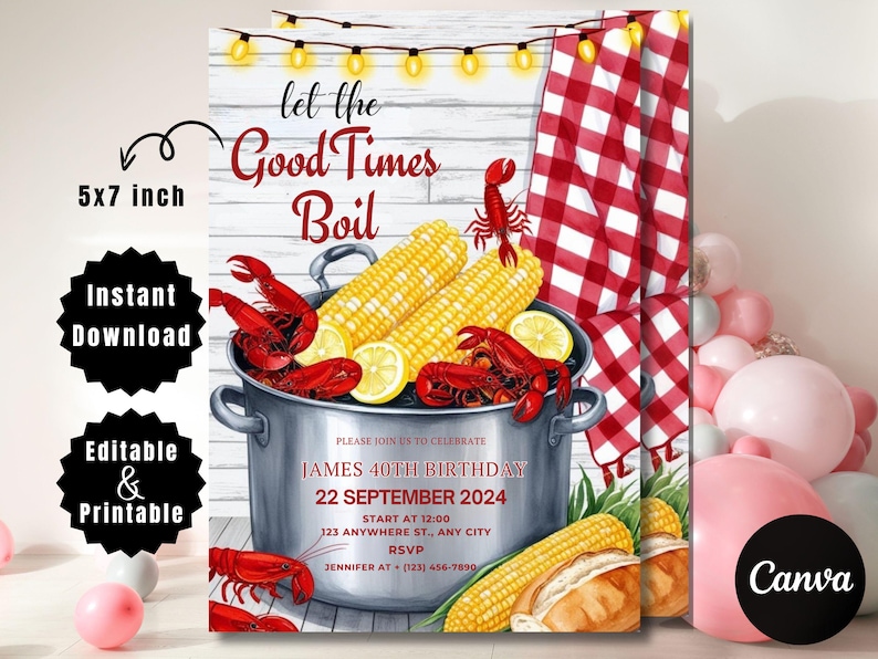 Seafood Boil Party Invitation – Let the Good Times Roll! Crawfish Feast ...