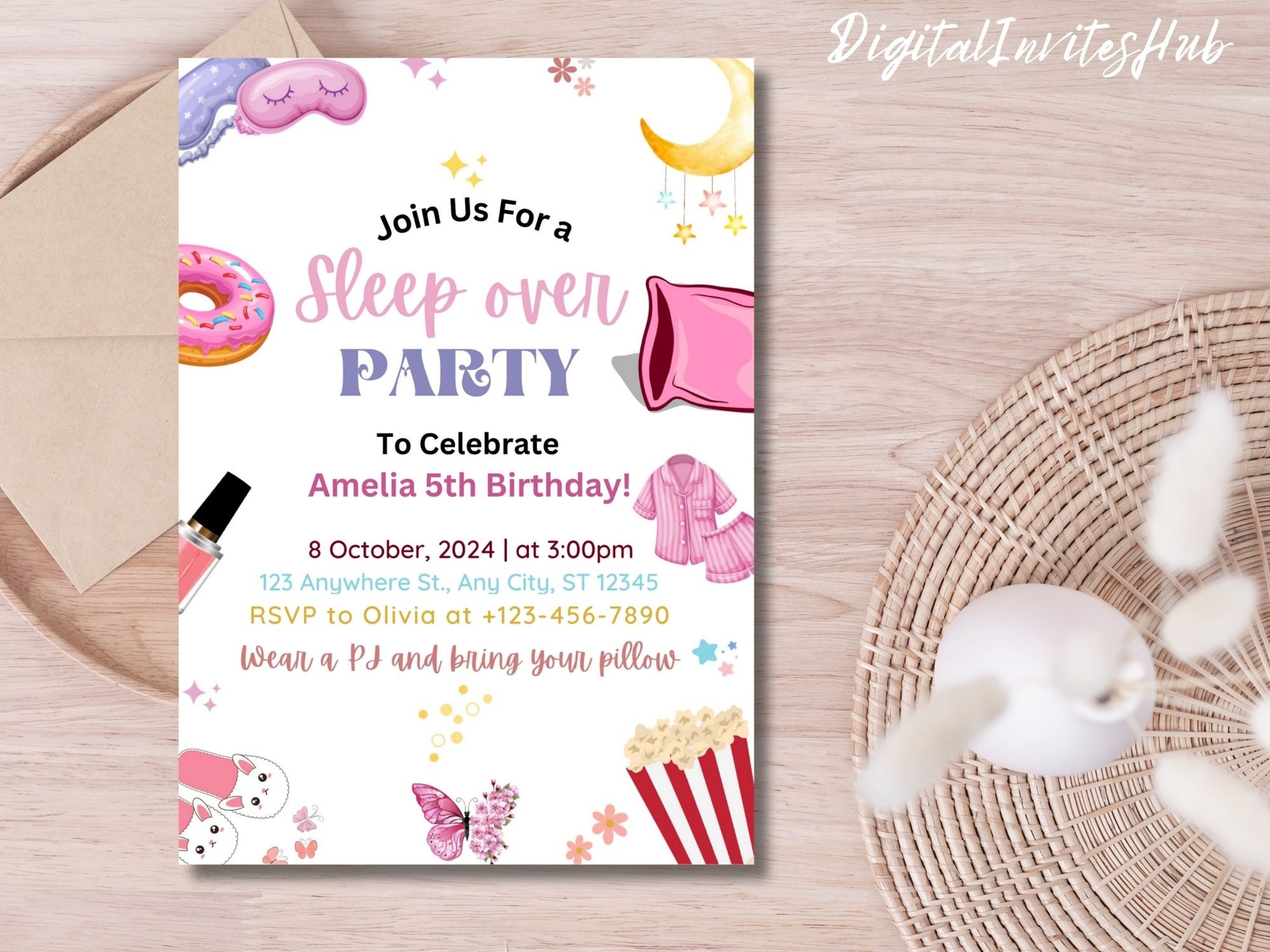 Editable Sleepover Birthday Invitation, Neon Sleepover Invite, Slumber ...
