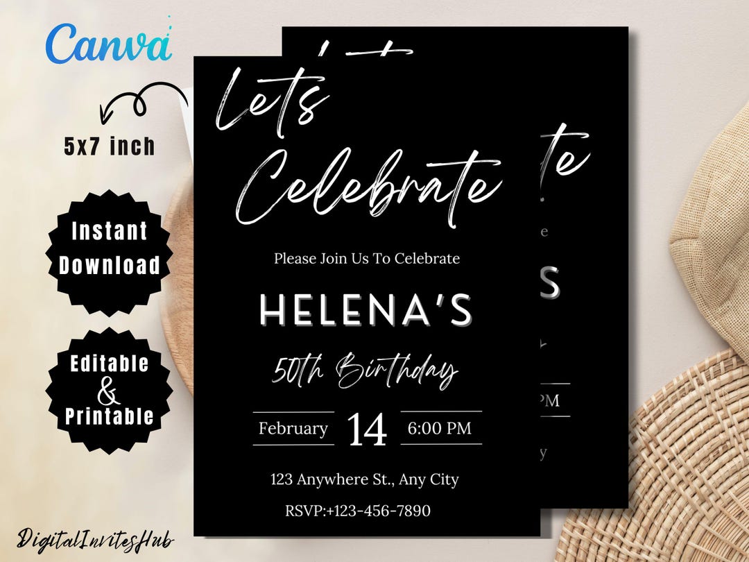 Let's Celebrate Party Invitation Printable Birthday Editable Birthday Party Invite Gold Glittery ...