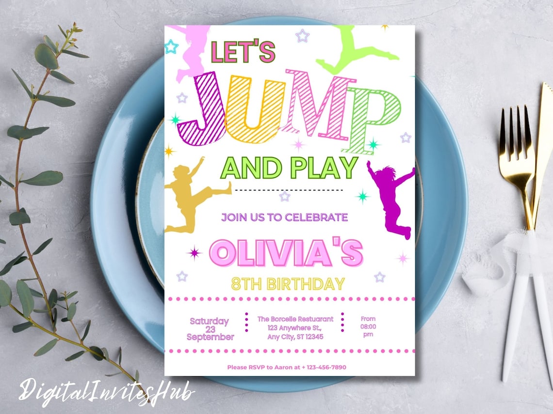 Jump Invitation Editable Jump Birthday Invite Trampoline Party Bounce ...