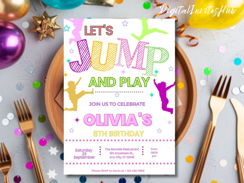 Jump Invitation Editable Jump Birthday Invite Trampoline Party Bounce ...